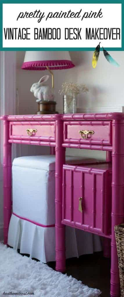 Vintage Bamboo Desk Makeover - The Heathered Nest