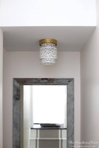Easy DIY ceiling lamp shades to hide a boob light - The Heathered Nest