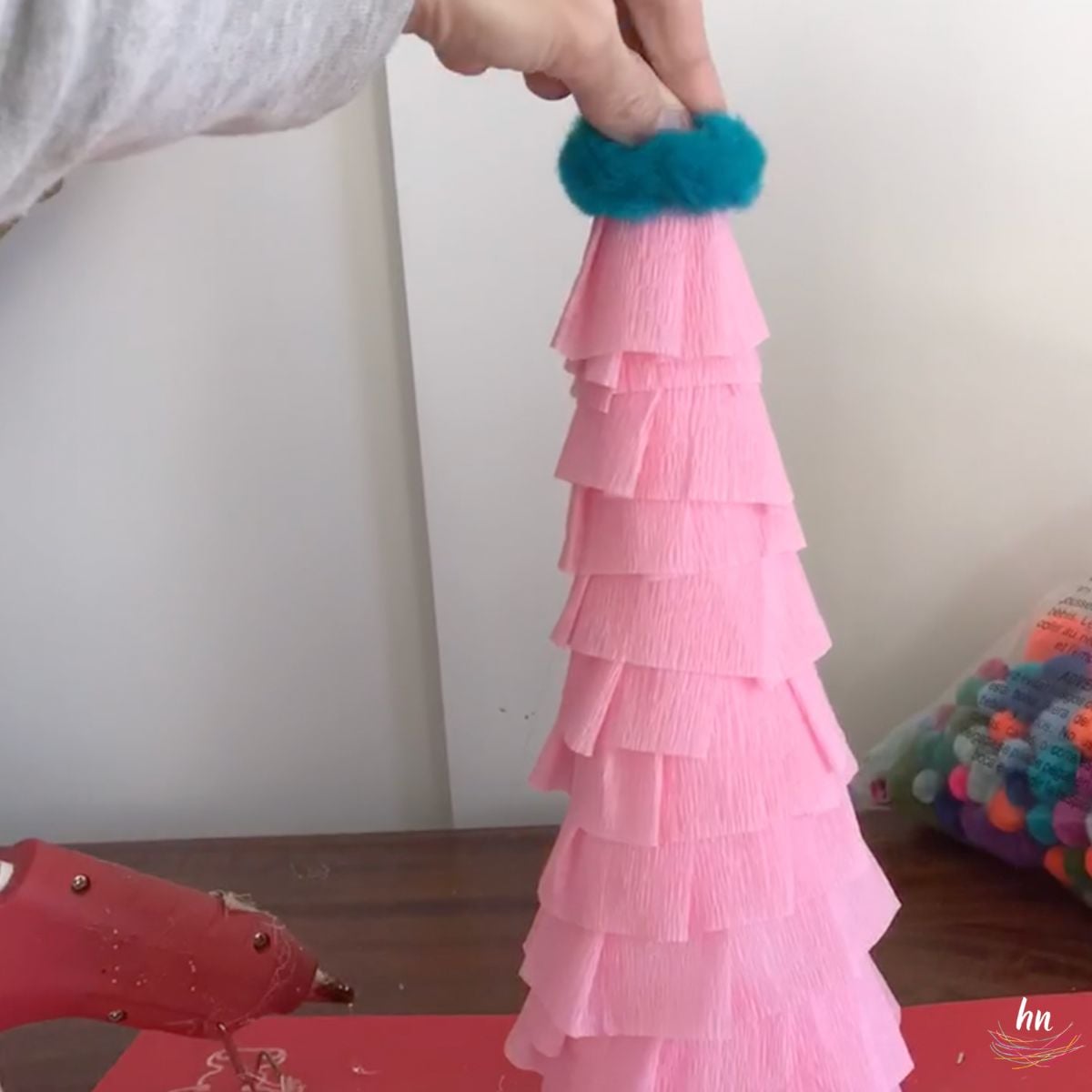 Make An Easy Crepe Paper Christmas Tree Craft - The Heathered Nest
