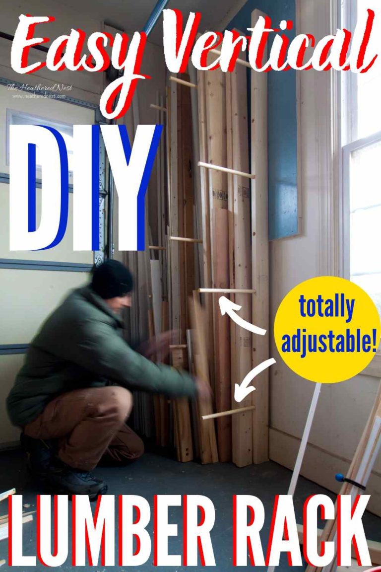Easy DIY wood rack for storing lumber - The Heathered Nest