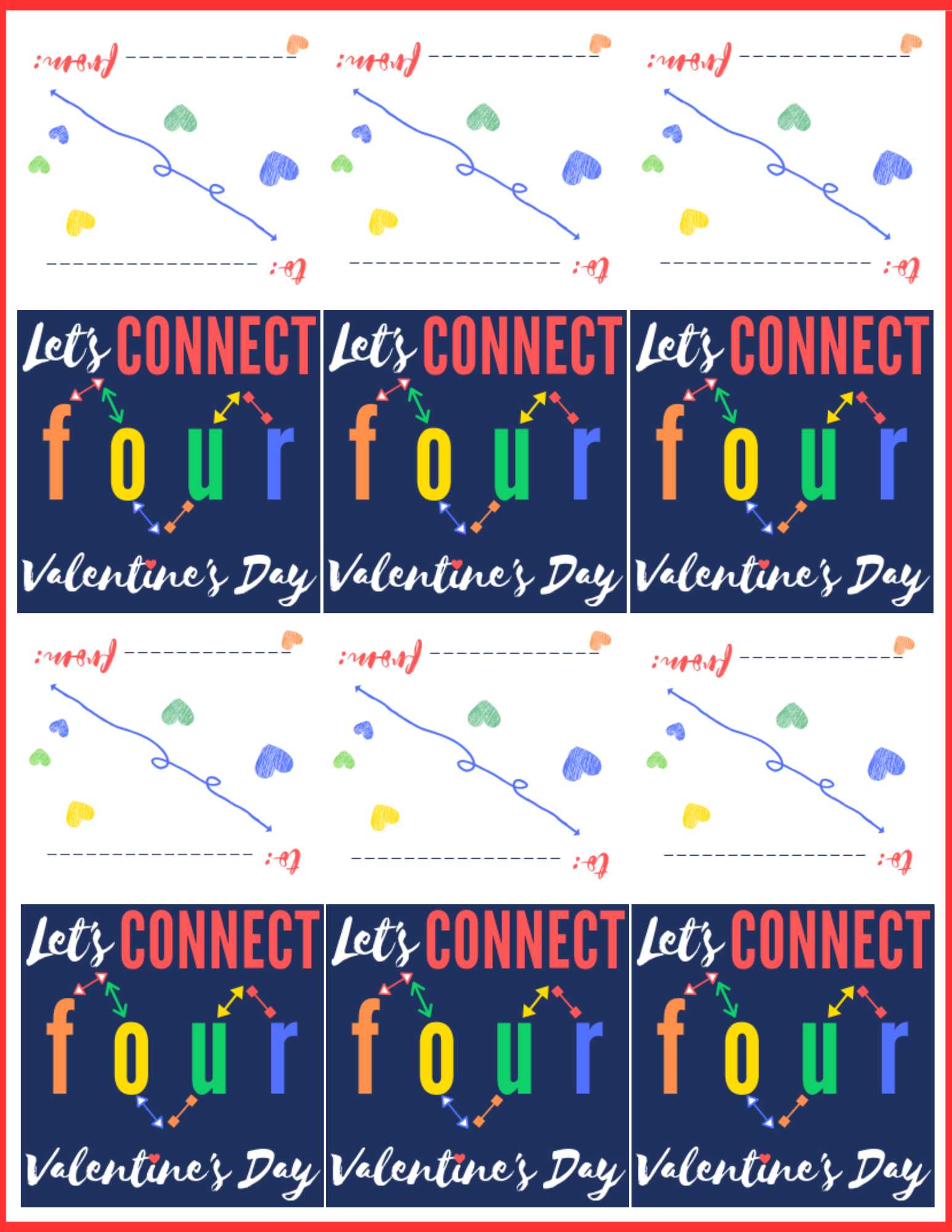 Connect Four Free Printable Valentines for Kids - The Heathered Nest