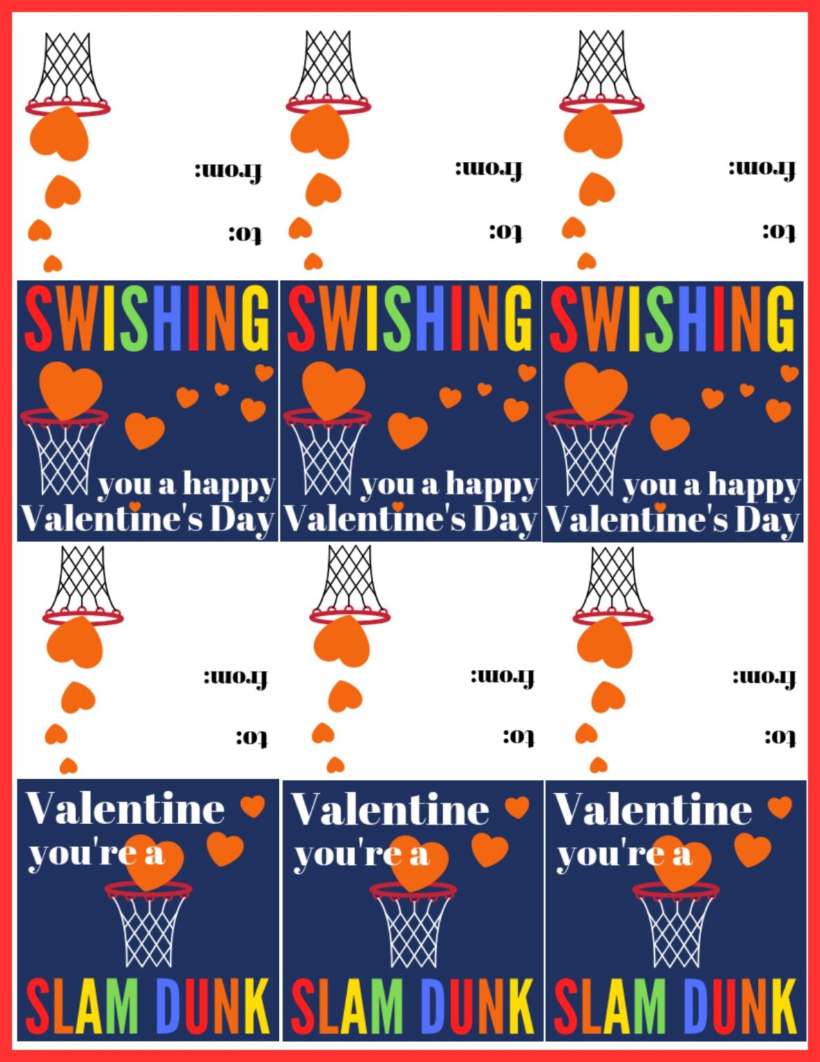 Basketball Valentines Card Printables [Free PDF] - The Heathered Nest